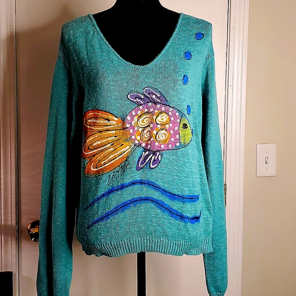 Victoria | Sweaters | Vintage Long Sleeve Hand Painted Signed Tropical ...